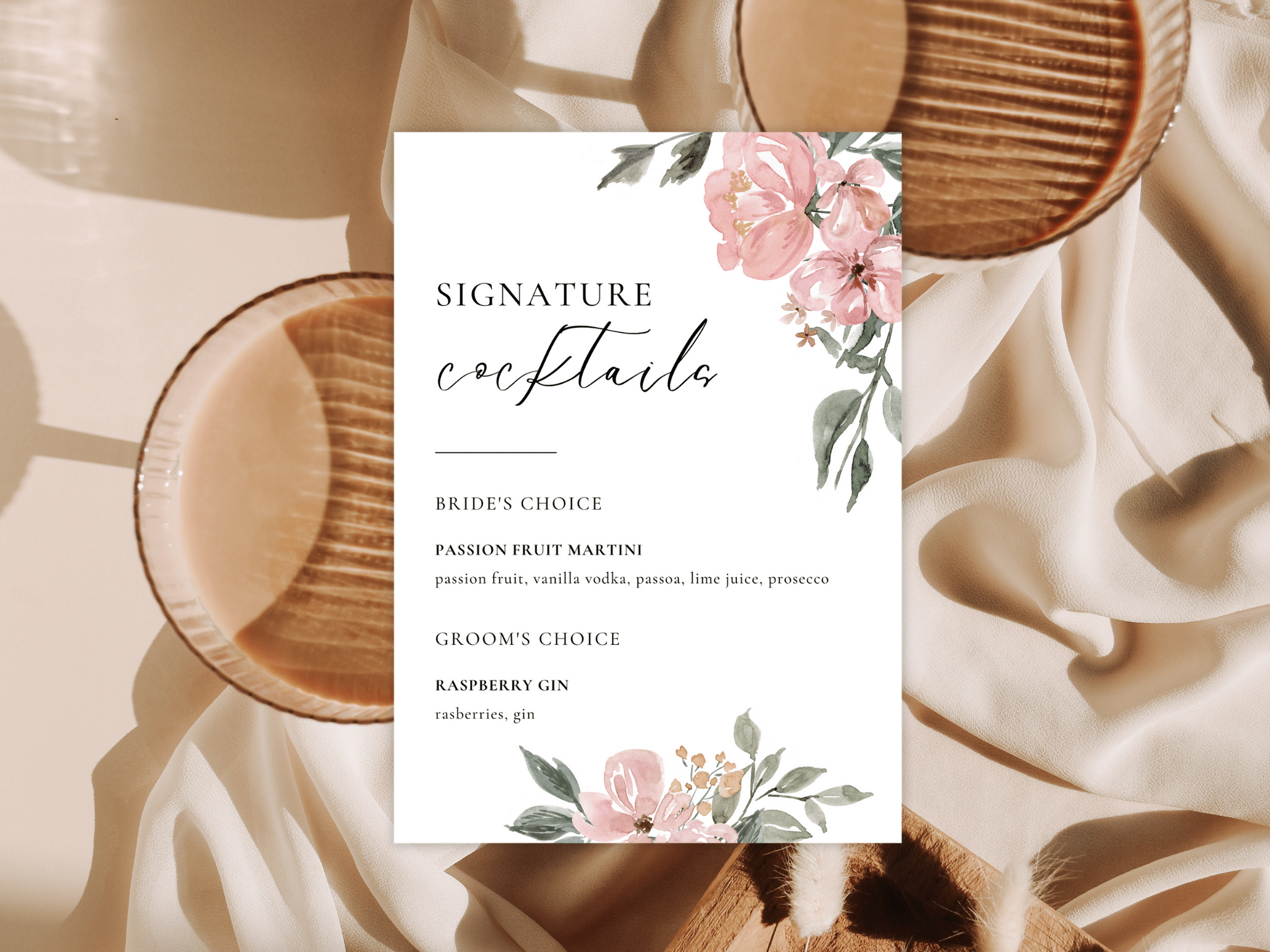 Elegant Parisian Pink Wedding Bar Menu - Plan In Love