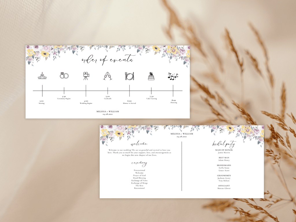 French Mustard Yellow And Lavender Program Card (Slimmed) - Plan In Love