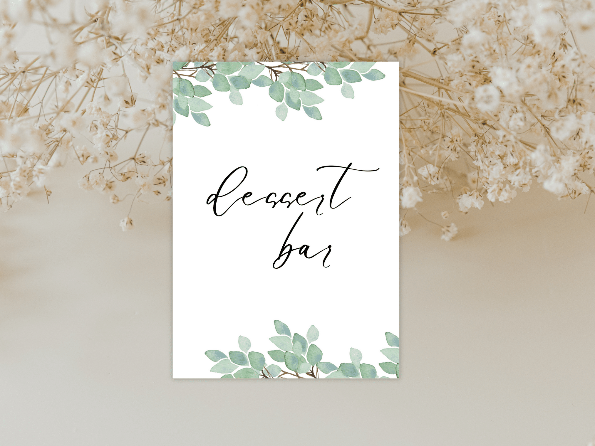 Rustic Modern Eucalyptus Greenery Wedding Dessert Bar Card Stationery ...