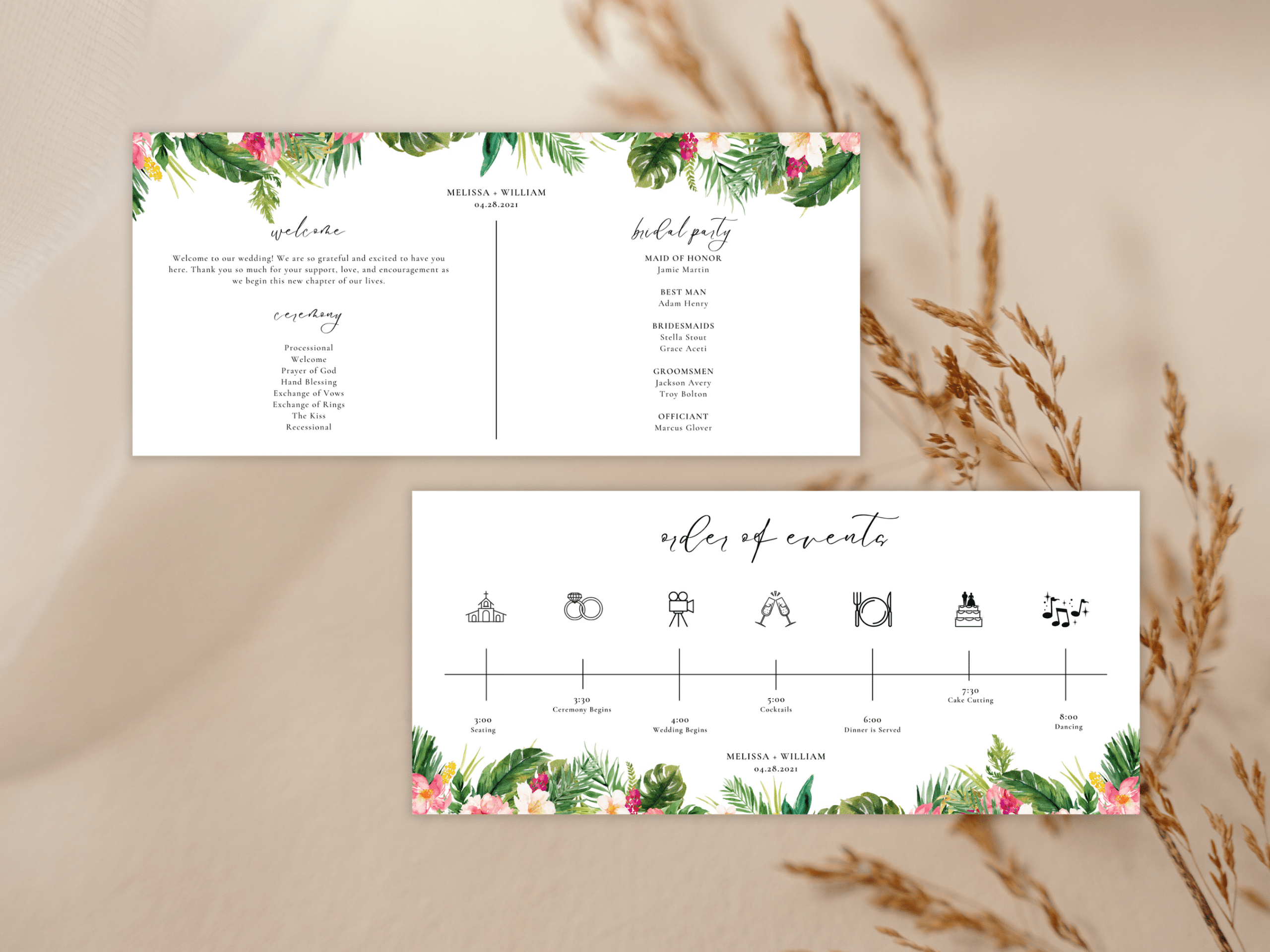 Tropical Beach Wedding Program Card Stationery (Slimmed) - Plan In Love
