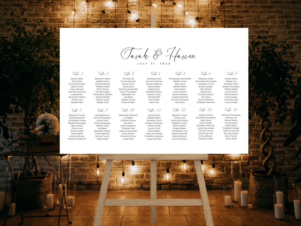 Minimalist Modern White and Black Wedding Horizontal Seating Chart ...