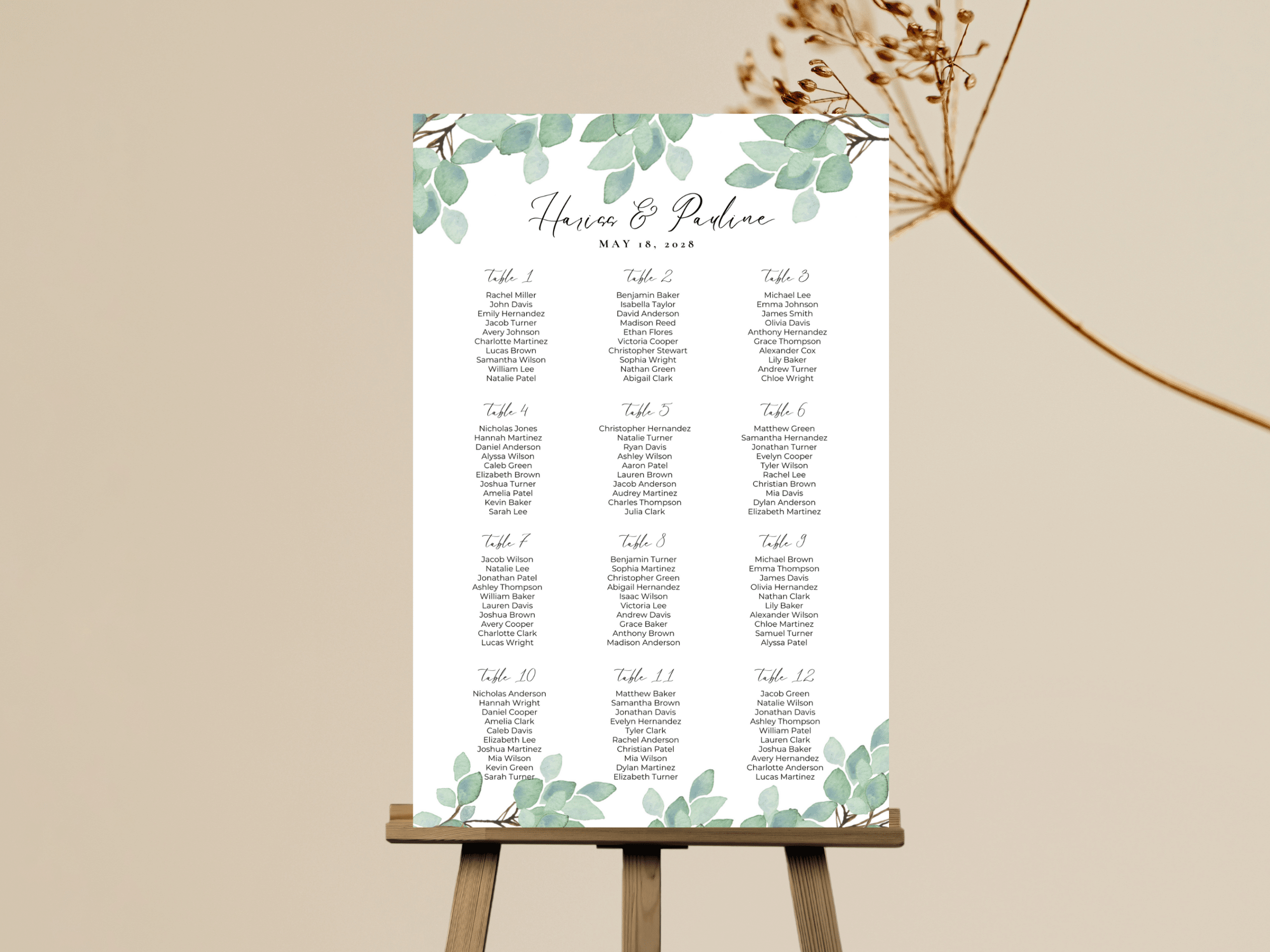 Rustic Modern Eucalyptus Greenery Wedding Wedding Vertical Seating ...